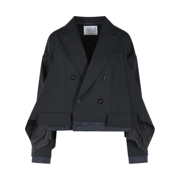 Sacai | Jackets & Coats | Sacai Suiting Black Wool Blend Jacket Women ...